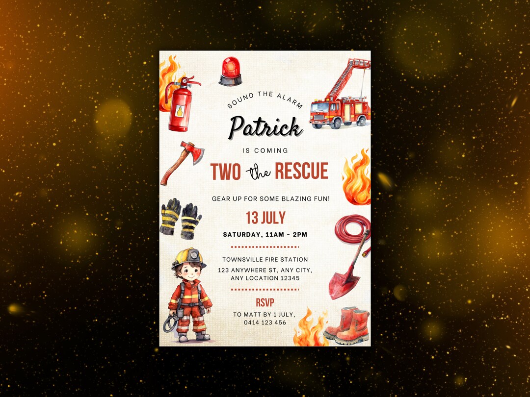 Two the Rescue Invite, Fire Truck Invitation, Sound the Alarm ...