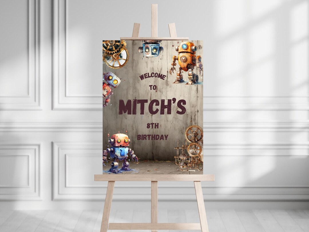 Robot Birthday Welcome Sign, Abandoned Building and Robots Party Sign ...