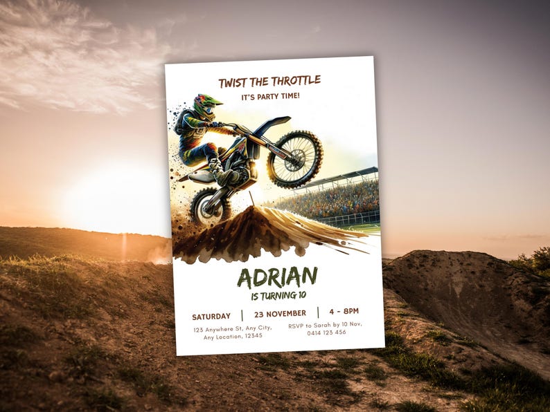 Motocross Invite, Dirtbike Invitation, Twist the Throttle, Boy Birthday ...