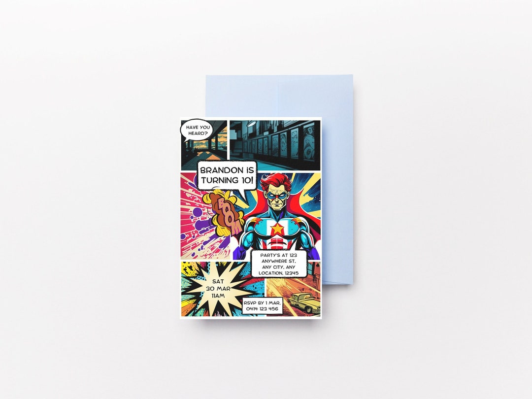 Superhero Comic Book Themed Birthday Invite, Super Invitation, Boy ...