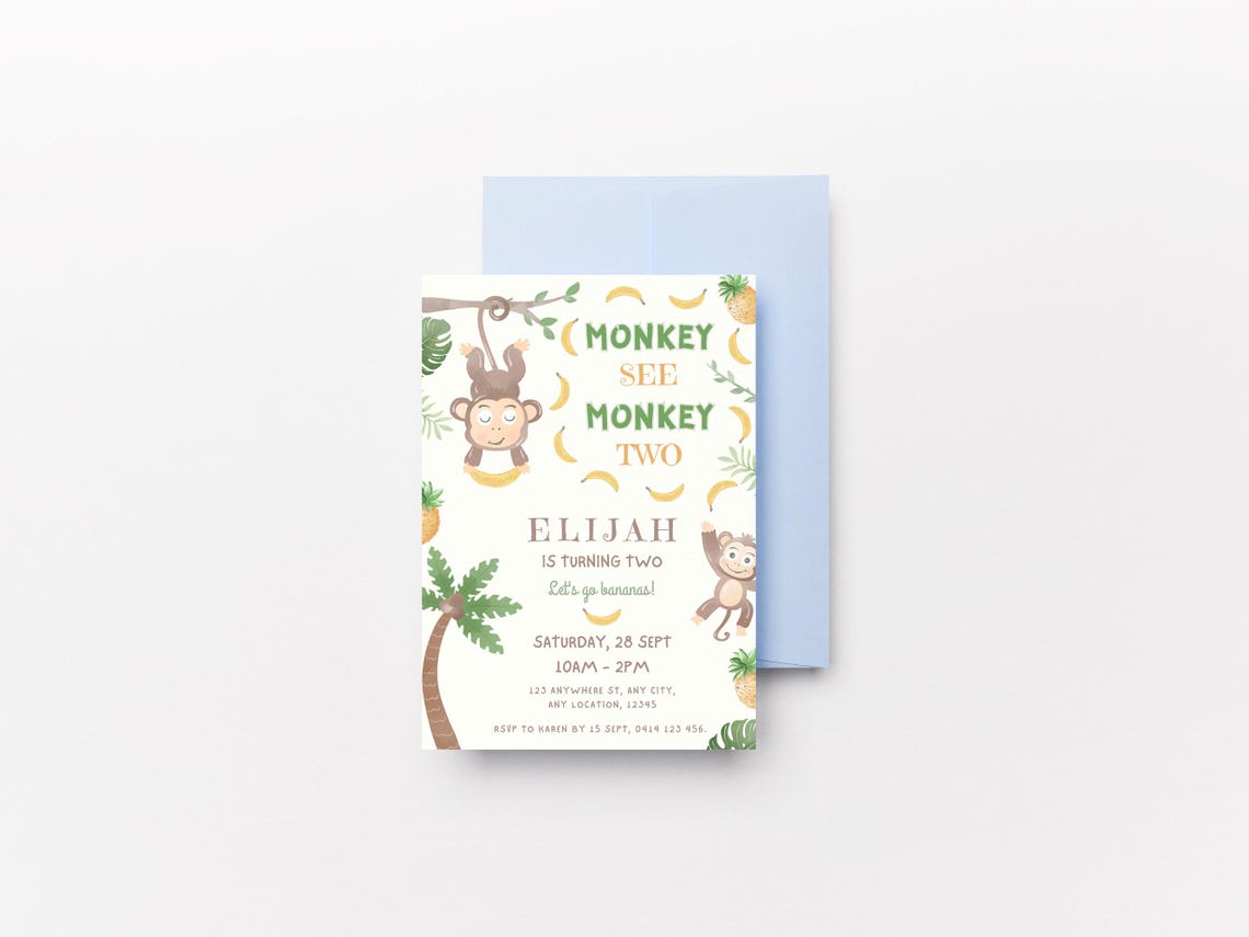 Monkey Birthday Invitation, Monkey See Monkey Two Birthday Party Invite ...