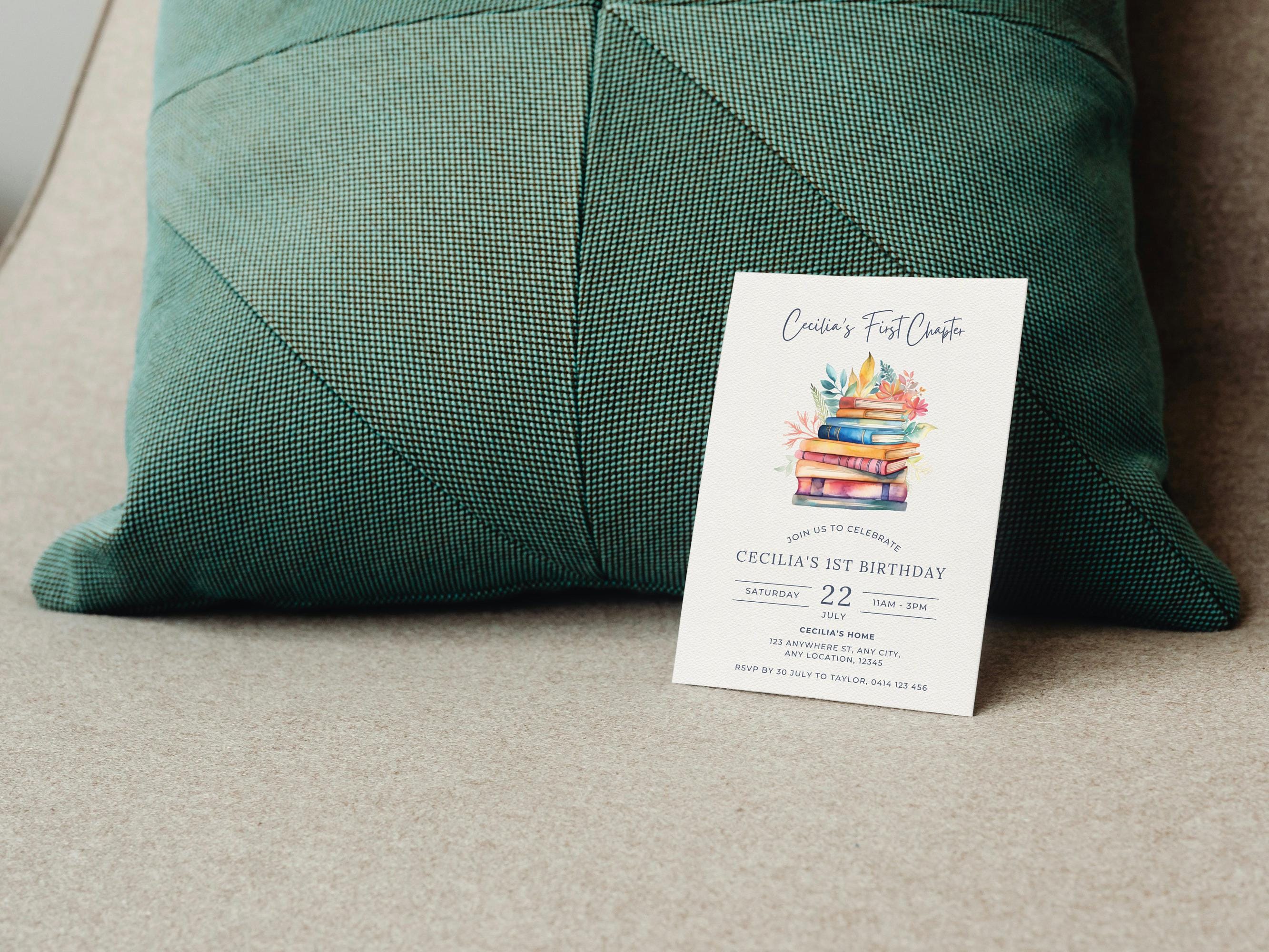 First Chapter Birthday Invitation, Book Worm Invite, Editable Book ...