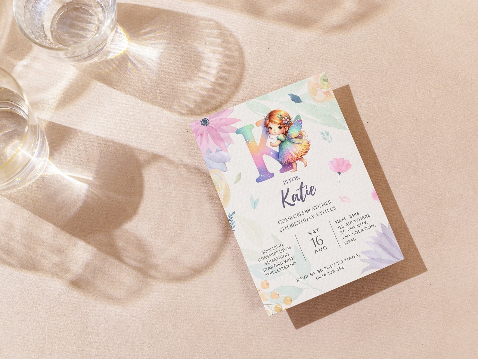 First Letter of Your Name Party Invitation, Fairy Birthday Party Invite ...