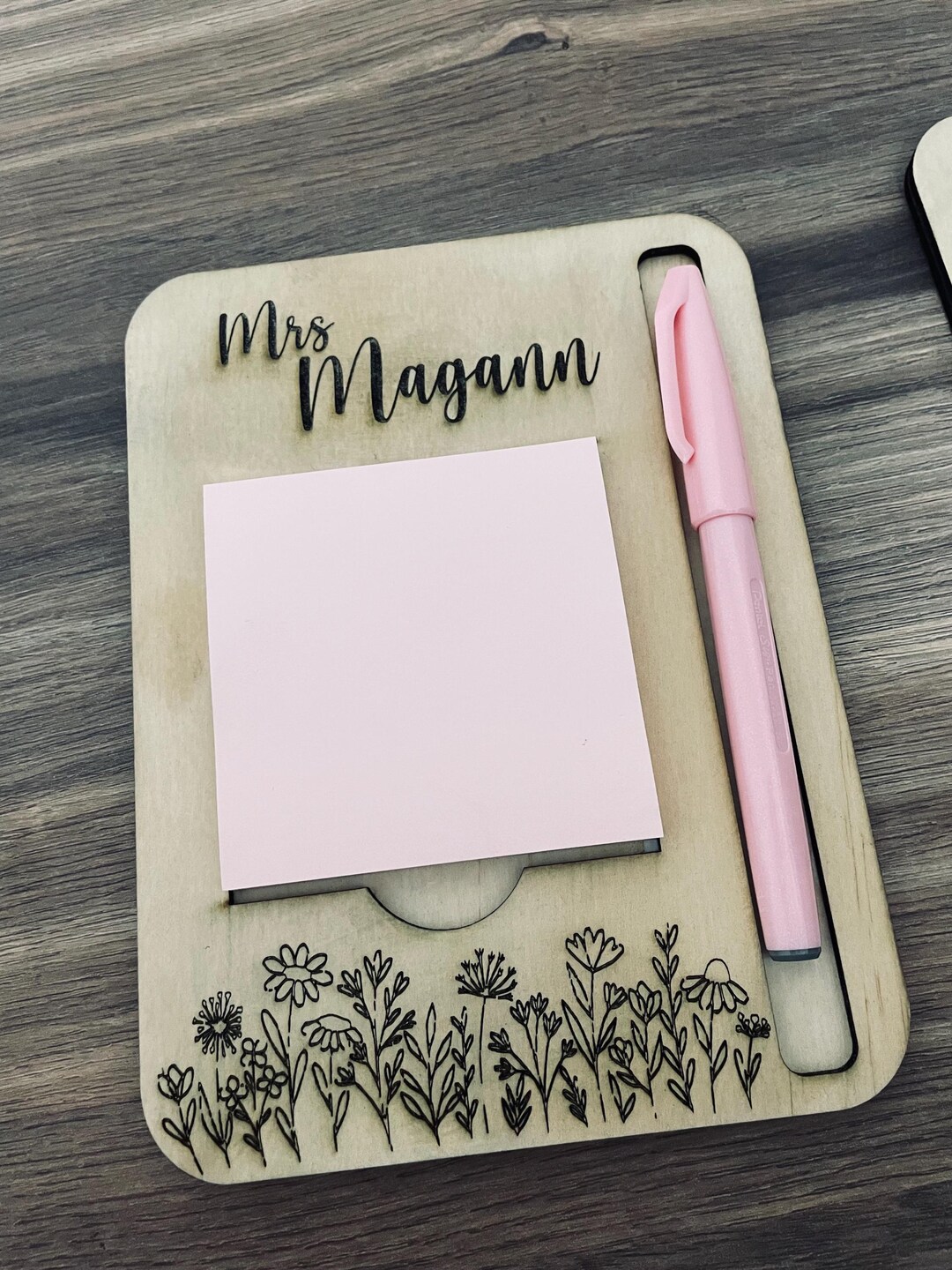 Wooden Post It Note and Pen Holder, Personalised Teacher Gift, Educator ...