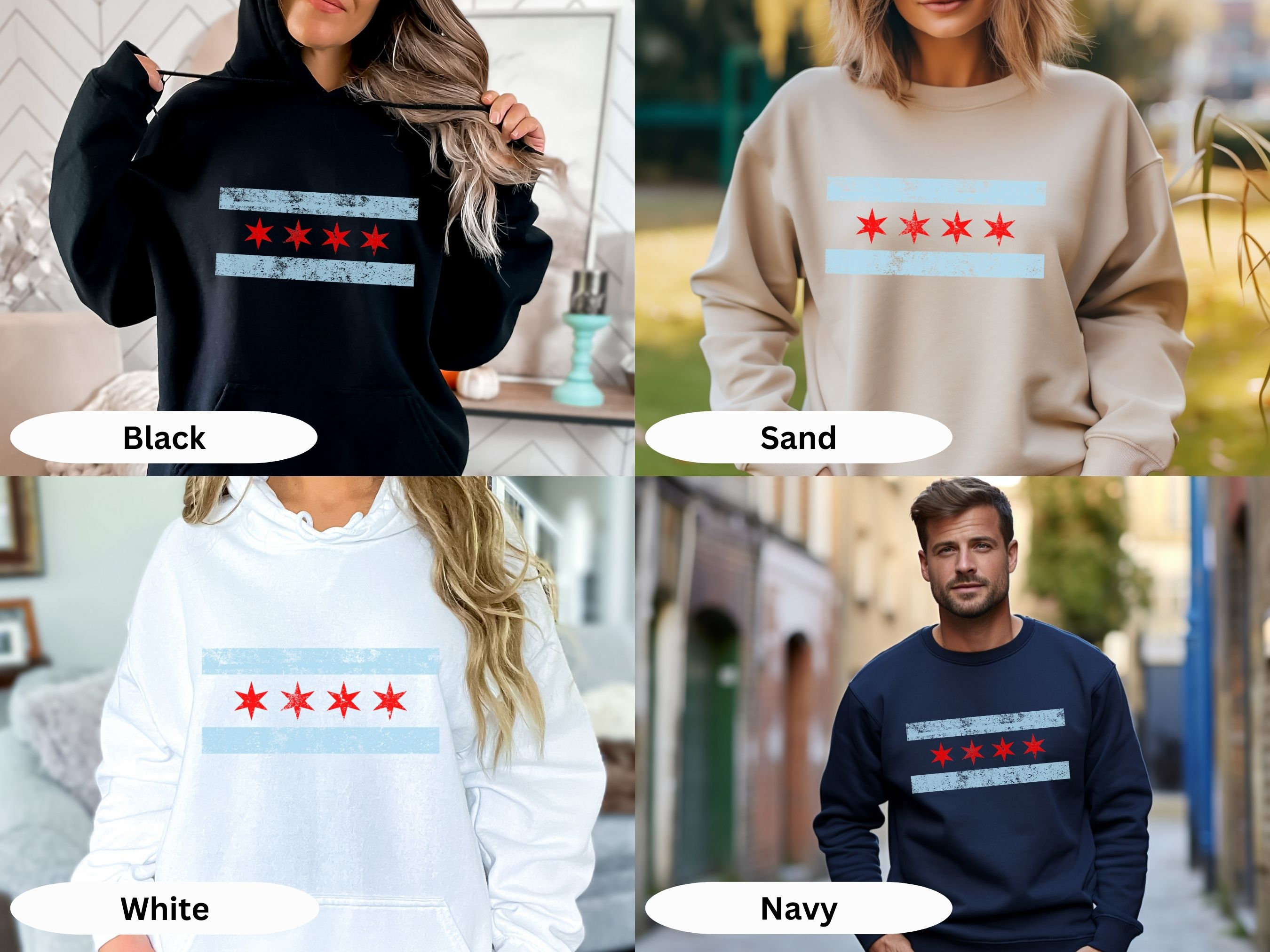 Distressed Chicago Flag Hoodie, Trendy Chi Town Shirt, Windy City ...