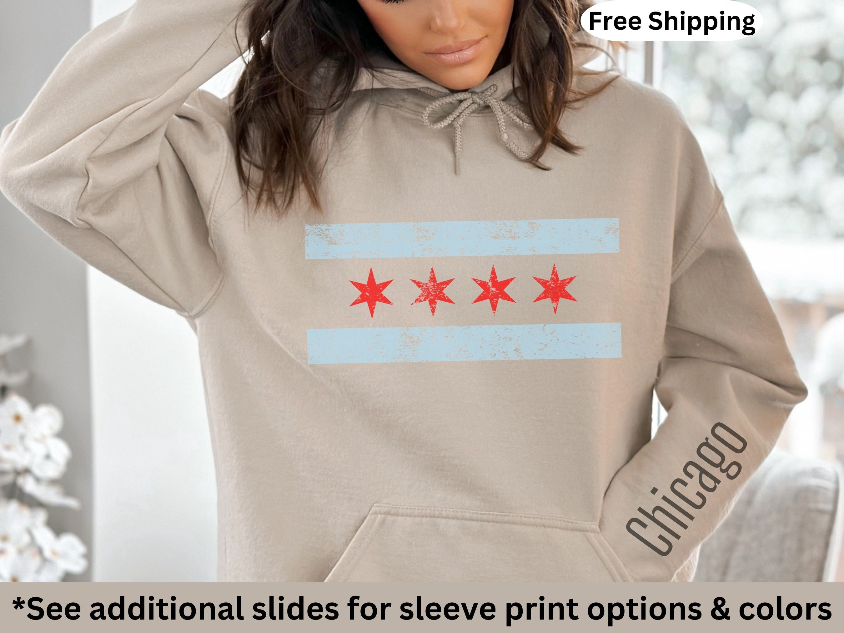 Distressed Chicago Flag Hoodie, Trendy Chi Town Shirt, Windy City ...