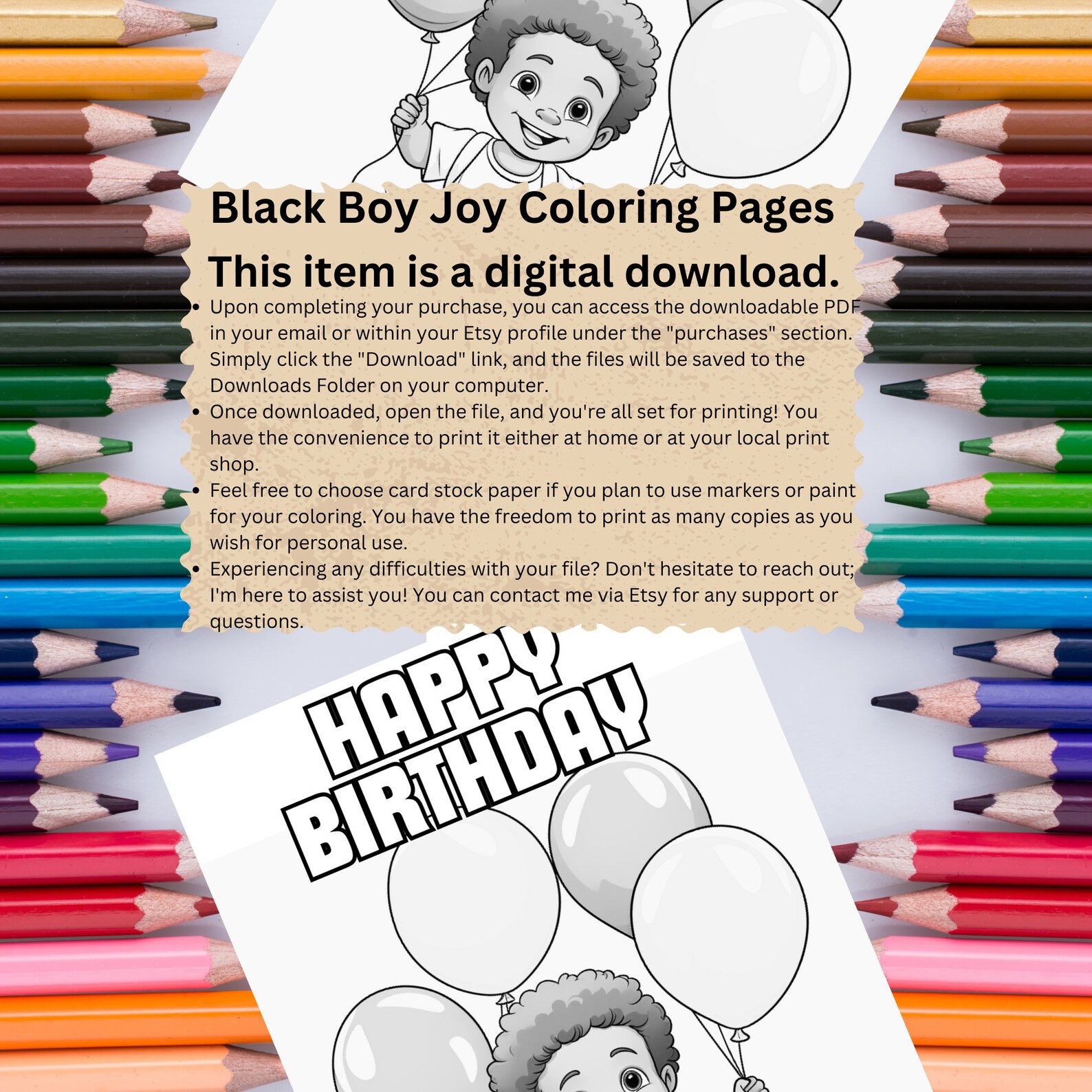 Birthday Black Boy Joy Coloring Pages for Kids Celebrate With 12 Pages ...