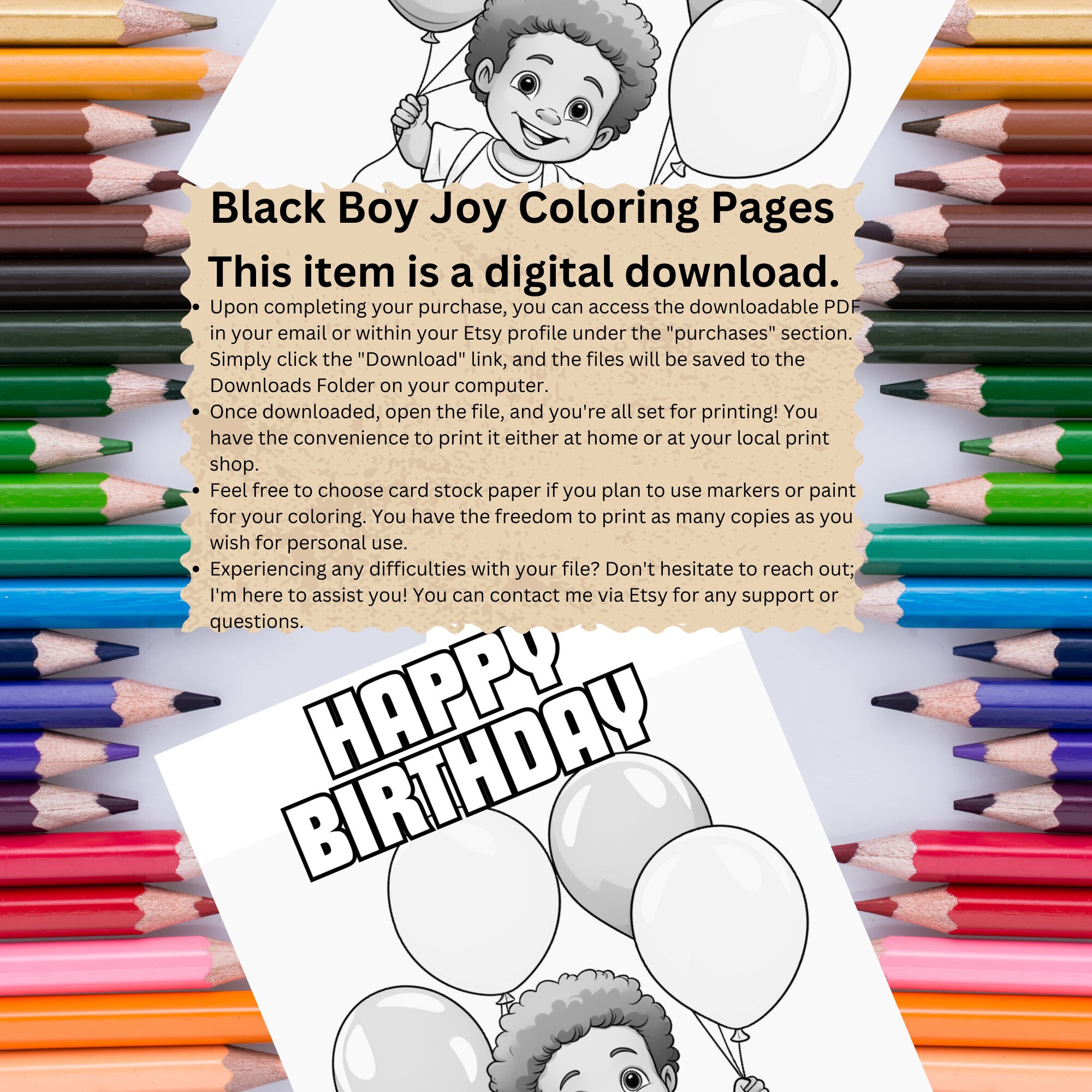 Birthday Black Boy Joy Coloring Pages for Kids - Celebrate With 12 ...