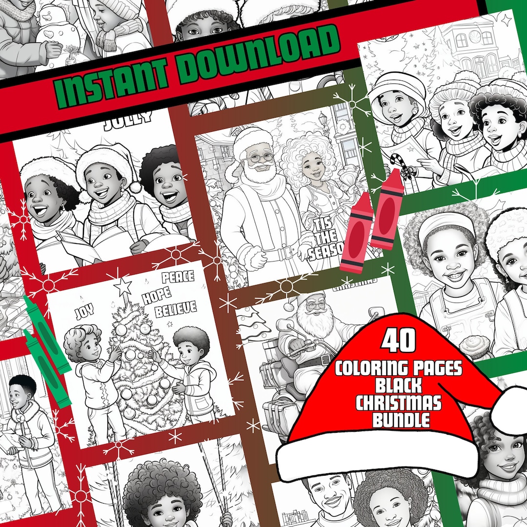 Black Girl Christmas Coloring Bundle - 40 Pages of Creative Fun ...