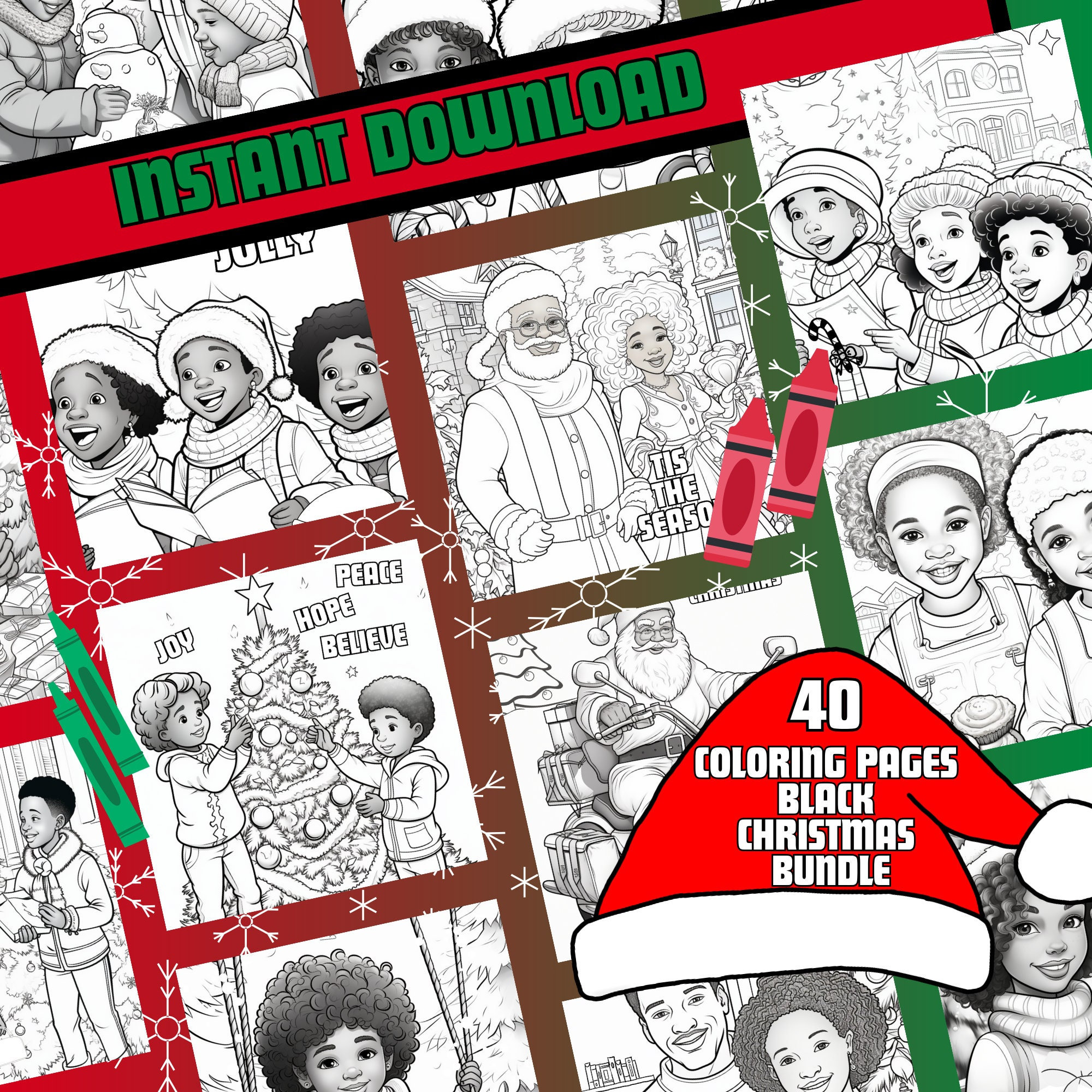 Black Girl Christmas Coloring Bundle 40 Pages of Creative Fun, Diverse ...
