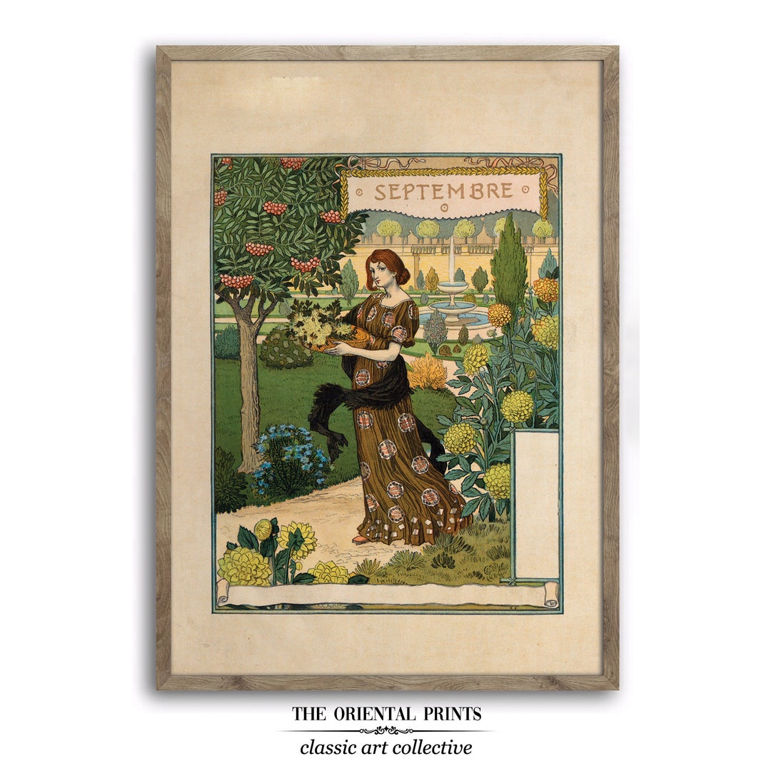 September Art Nouveau Vintage Poster Print | Autumn Months Wall Art ...