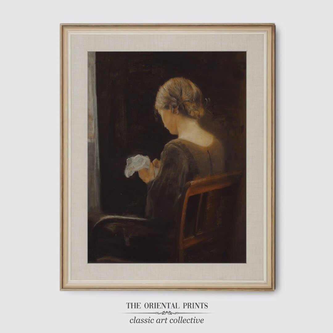 Woman Sewing Portrait | Victorian Portrait Painting | Moody Wall Art ...