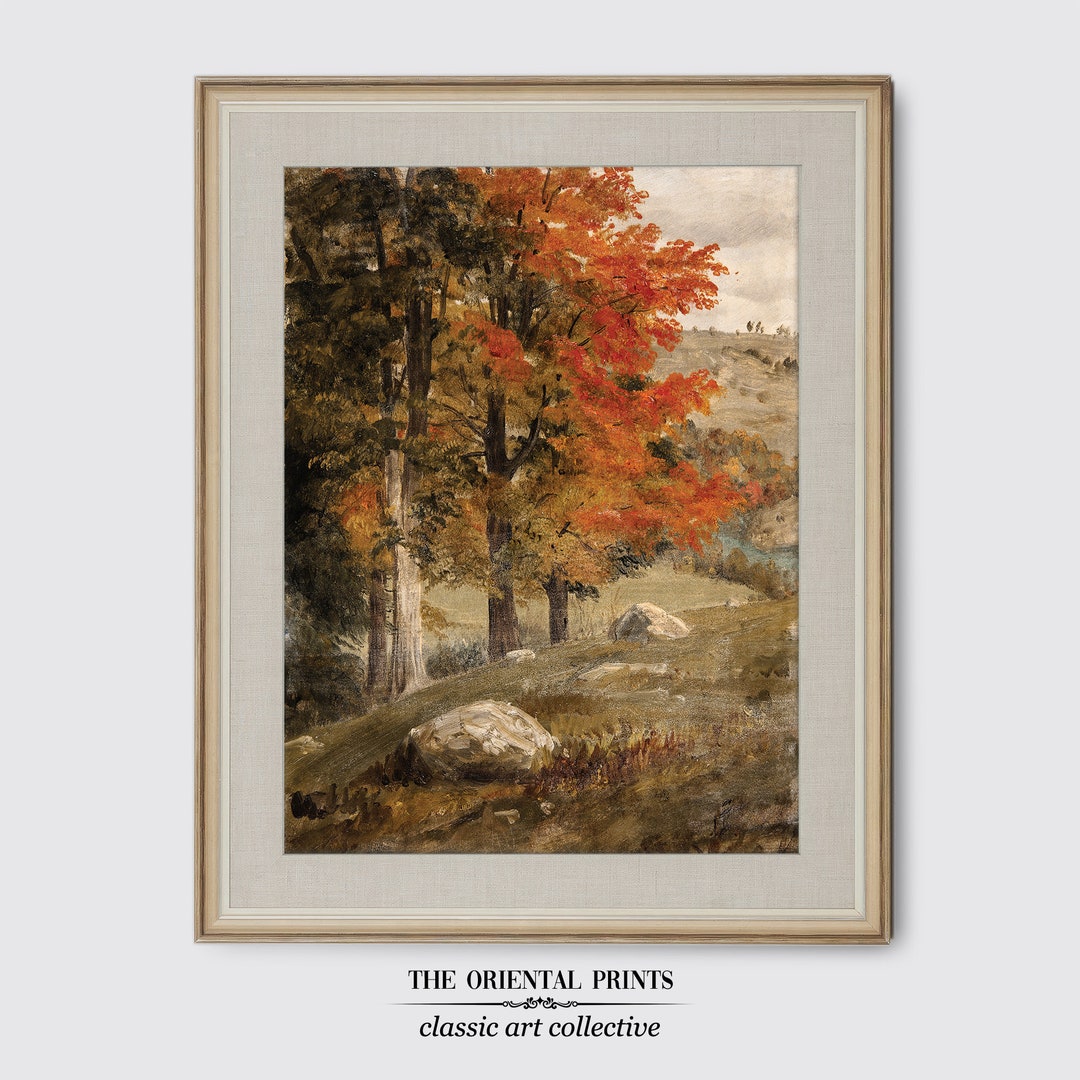 Warm Autumn Vintage Drawing | Woods Painting Art | Digital Wall Art ...
