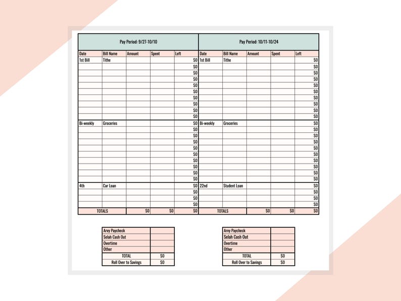 Bi-weekly Paycheck Budget Template - Etsy