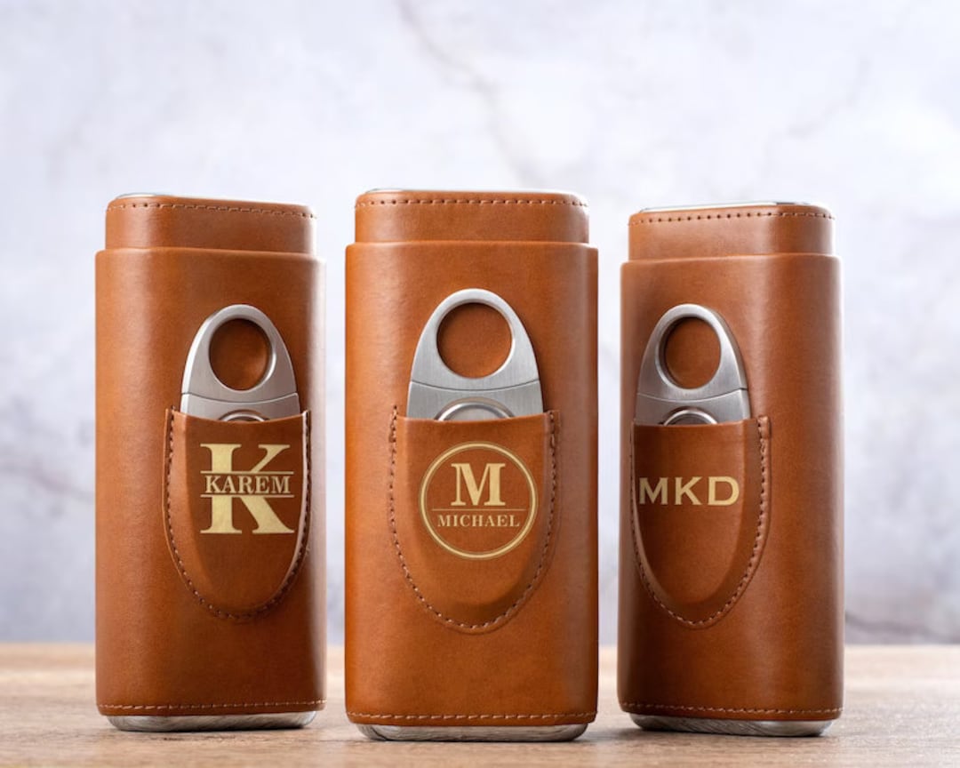 Personalized Cigar Case, Leather Cigar Holder With Cutter, Cigar Travel ...