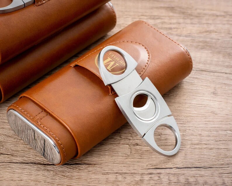 Personalized Cigar Case, Leather Cigar Holder With Cutter, Cigar Travel ...