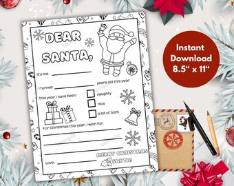 Letter to Santa Coloring Page: Christmas Wish List (PDF) - Etsy