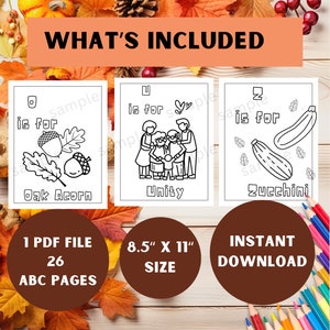 Thanksgiving ABC Coloring Pages: 26 Printable Activity Sheets (PDF) - Etsy
