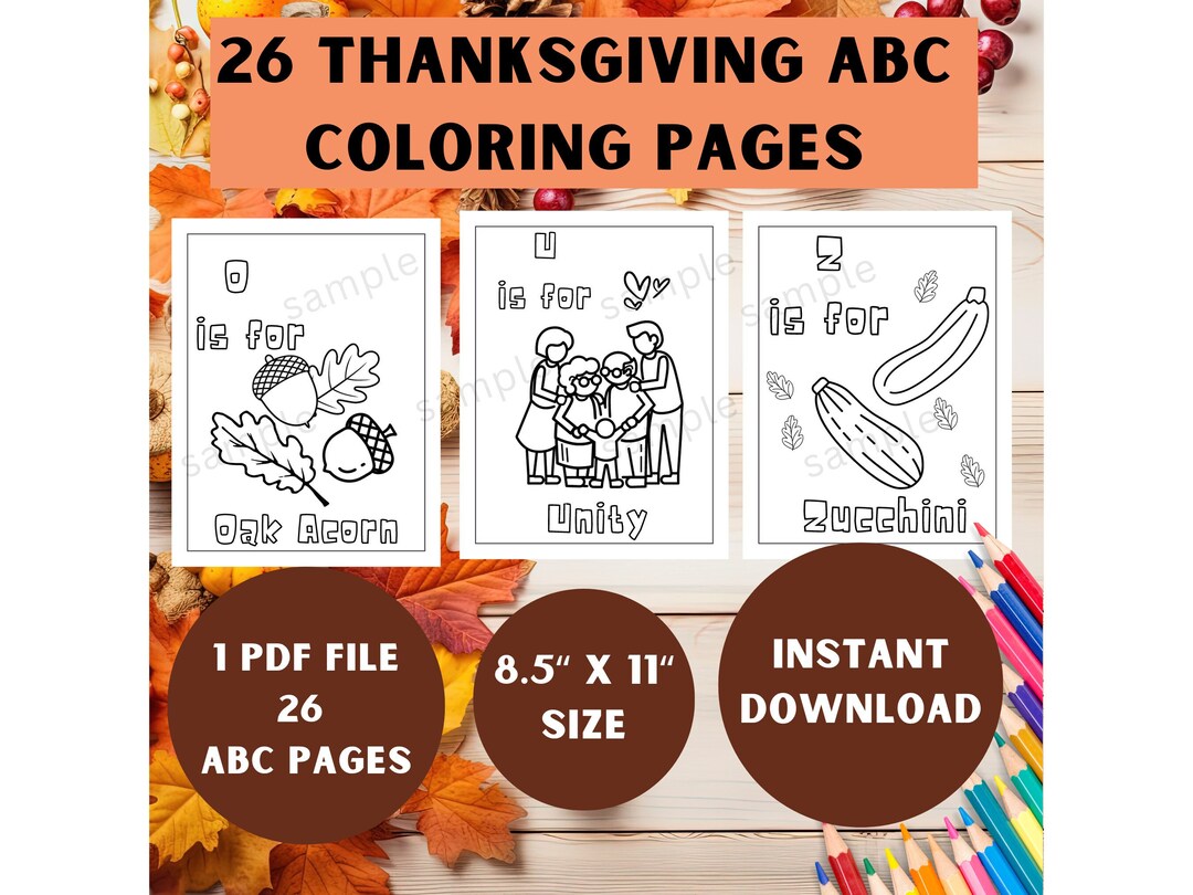 Thanksgiving ABC Coloring Pages: 26 Printable Activity Sheets (PDF) - Etsy
