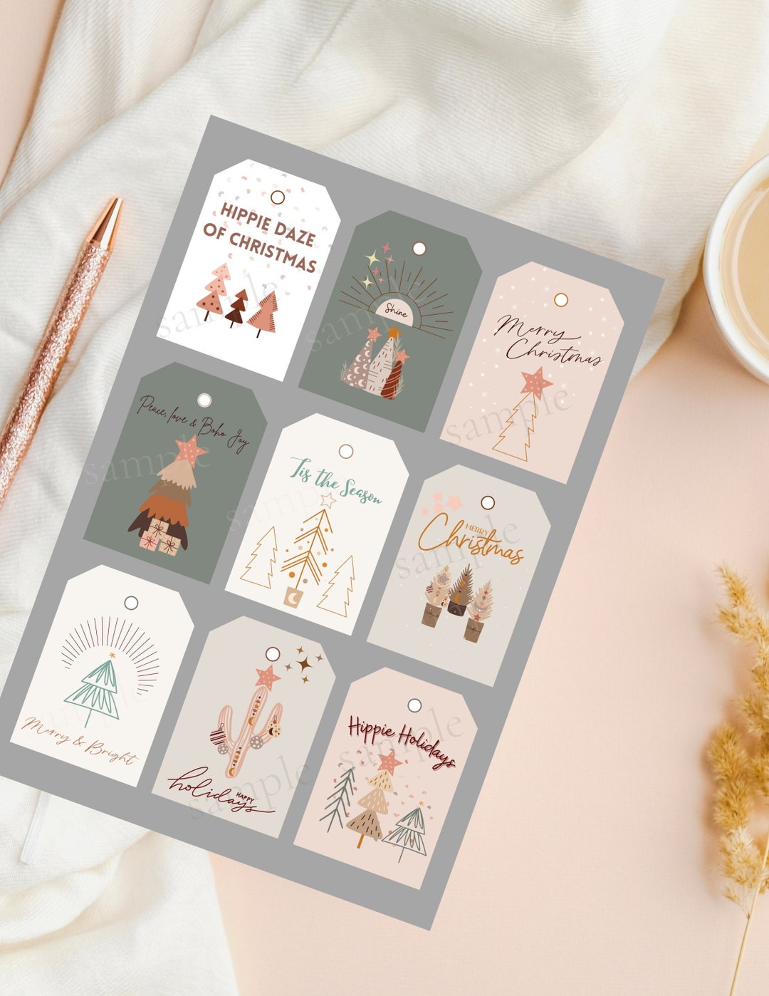 9 Boho Christmas Gift Tag Bundle| Boho Christmas Trees| Holiday Party ...