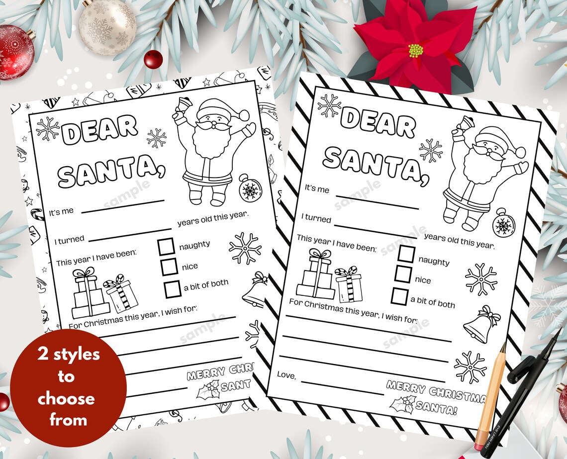 Letter to Santa Coloring Page: Christmas Wish List (PDF) - Etsy
