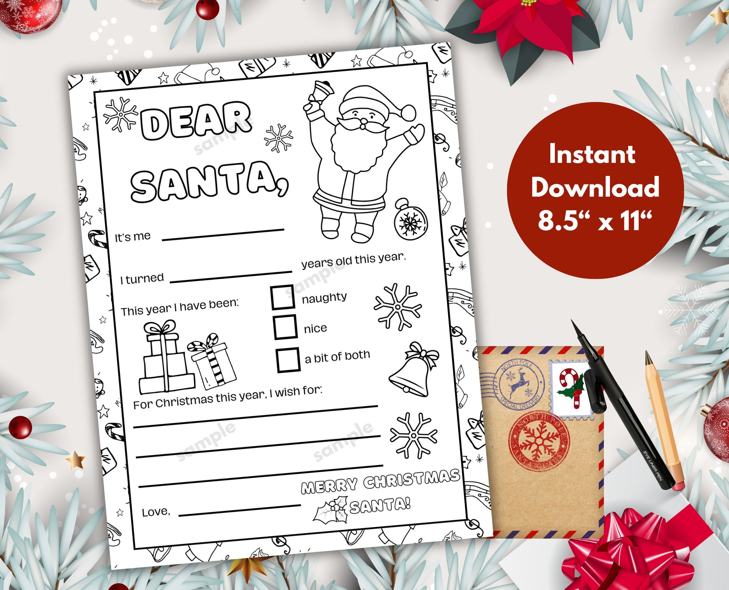 Letter to Santa Coloring Page: Christmas Wish List (PDF) - Etsy