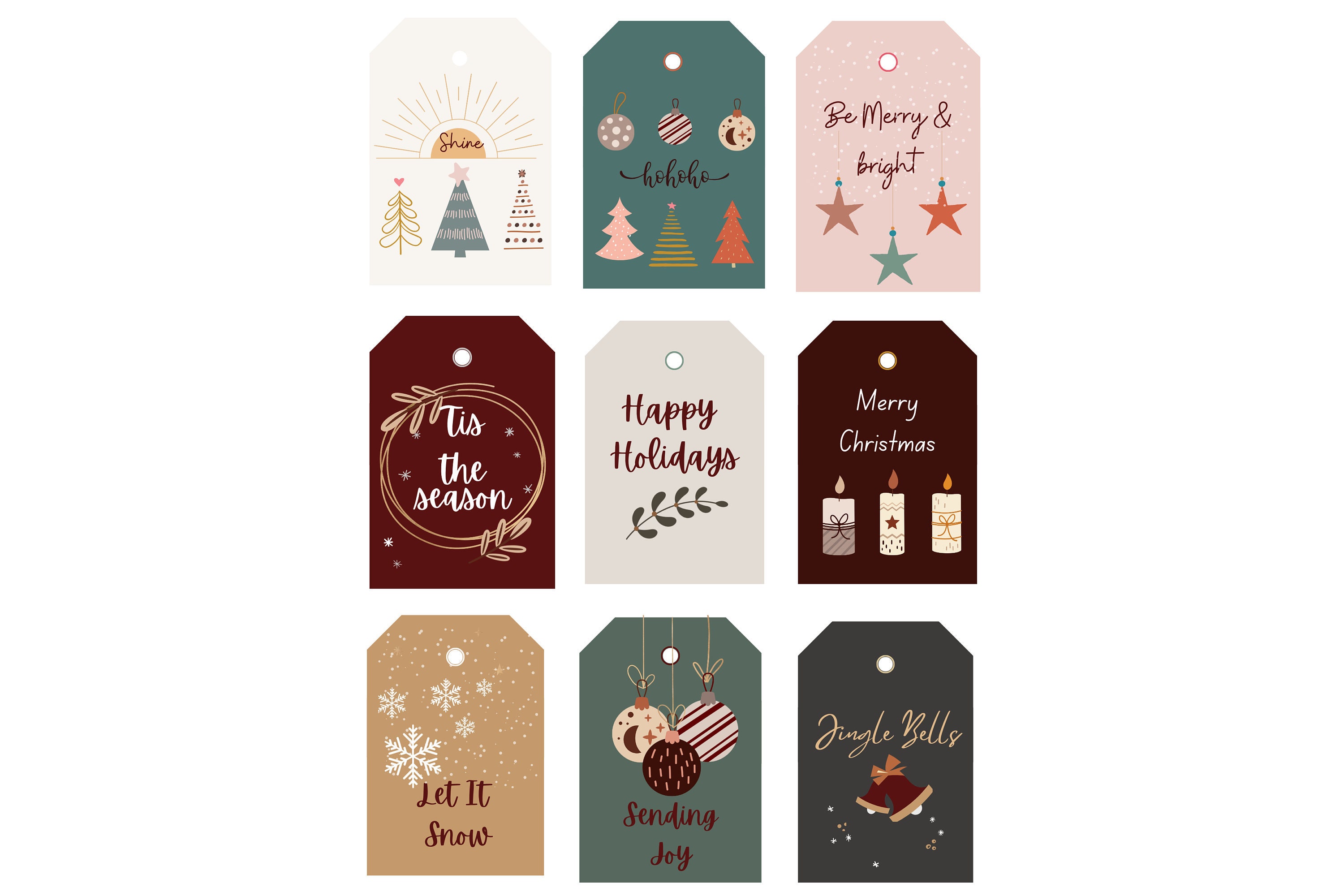 Boho Christmas Gift Tag Bundle Set of 9 Printable Christmas - Etsy