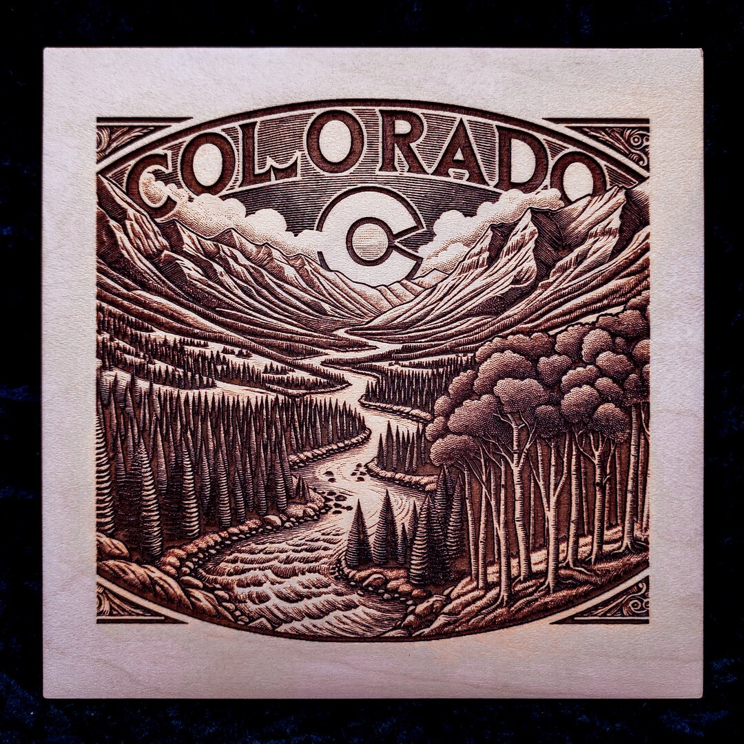 Colorado Mountain Landscape: 6x6" Laser Engraved Maple Plywood Art - Etsy