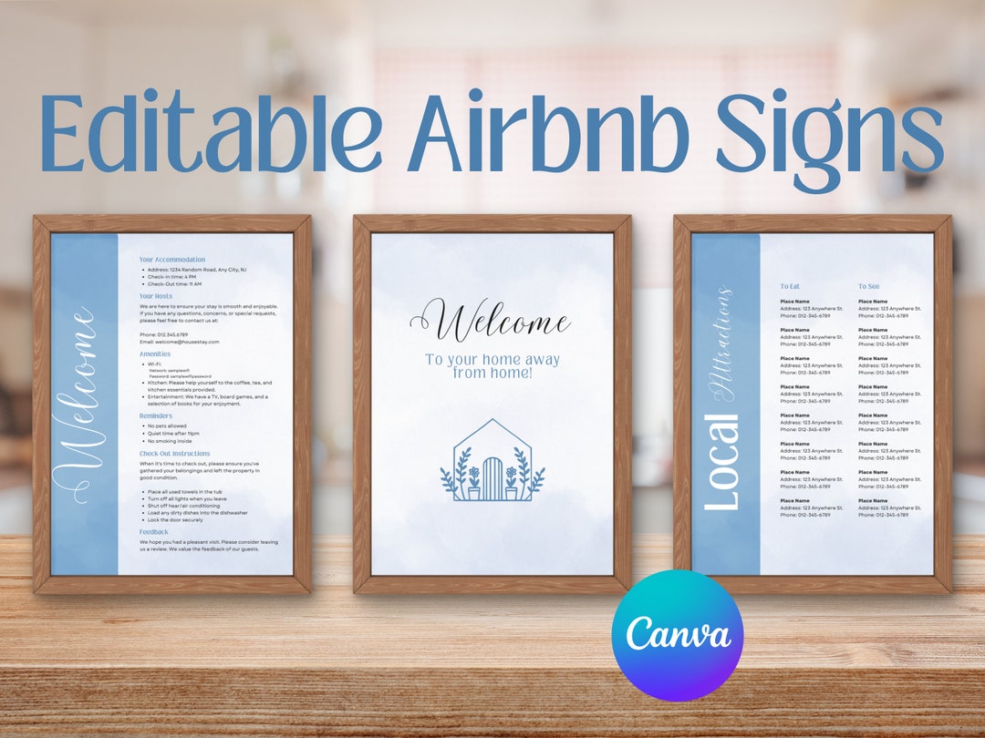 Airbnb Welcome Bundle Signs, Vrbo Signage, Blue Airbnb Welcome Book ...
