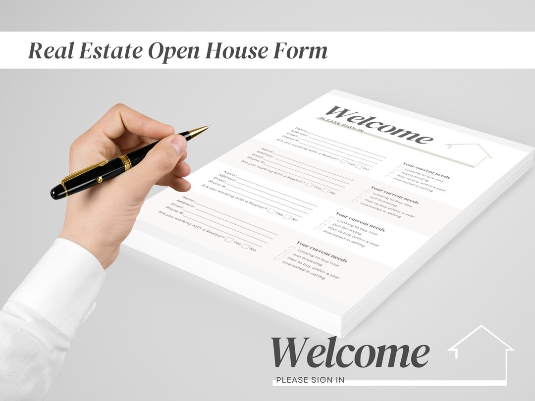 Open House Form, Real Estate Agent, Realtor Questionnaire, Open House ...