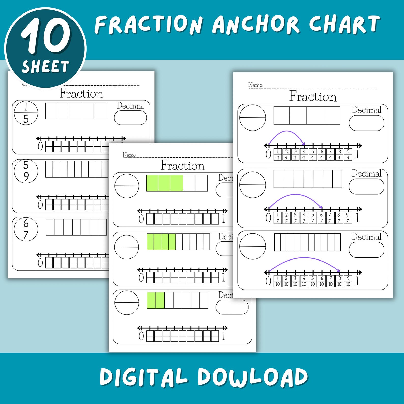 Decimal Fraction Anchor Chart Worksheet - Etsy