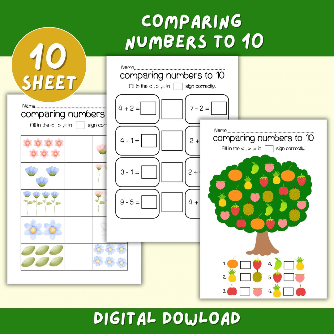 Comparing Numbers to 10 | Greater Than Less Than Equal to Worksheet - Etsy