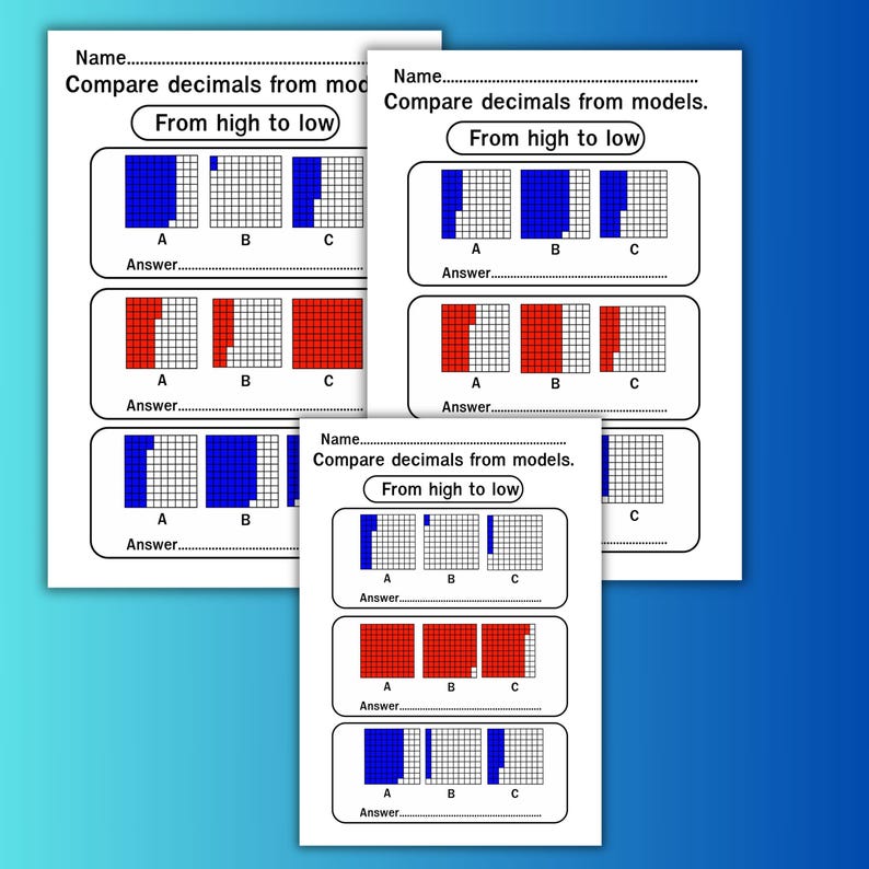 Worksheet Compare Decimals With Models by Sorting From Highest to ...