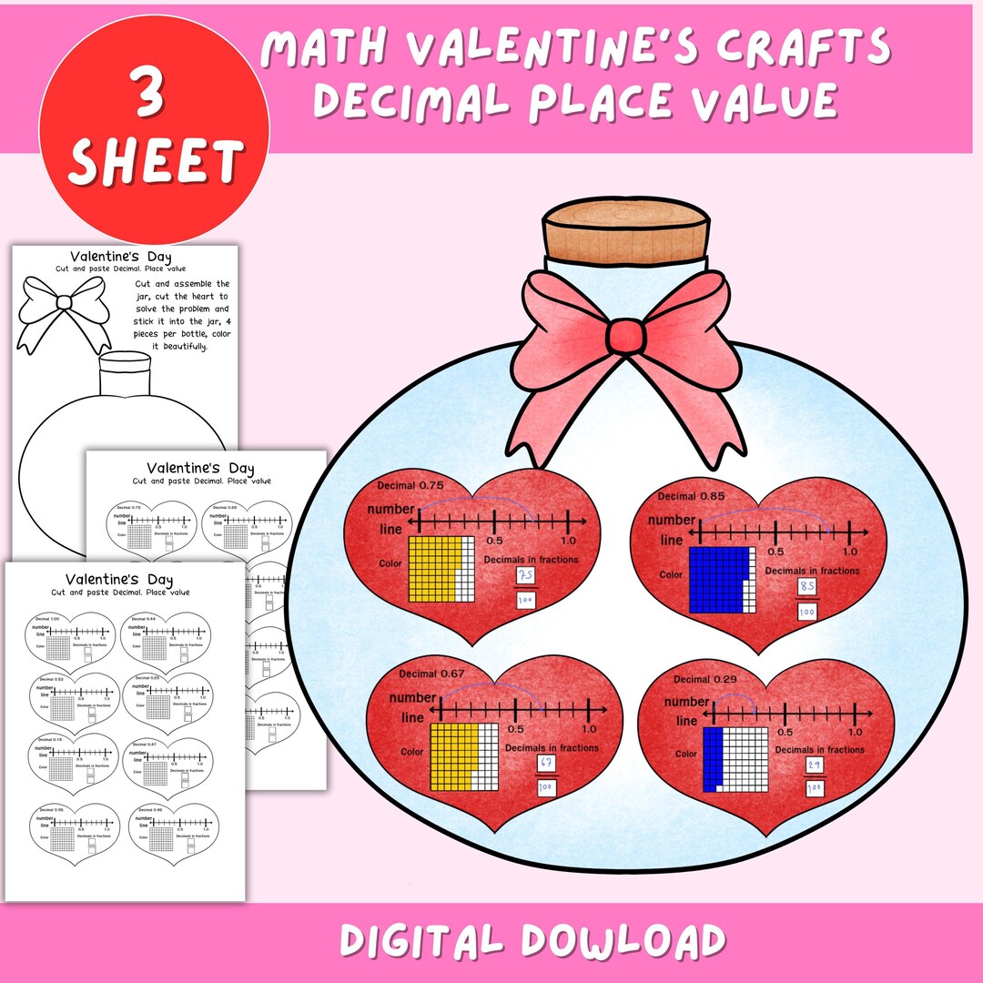 Valentines Day Craft Math Decimal Place Value / Fraction , Decimal ...