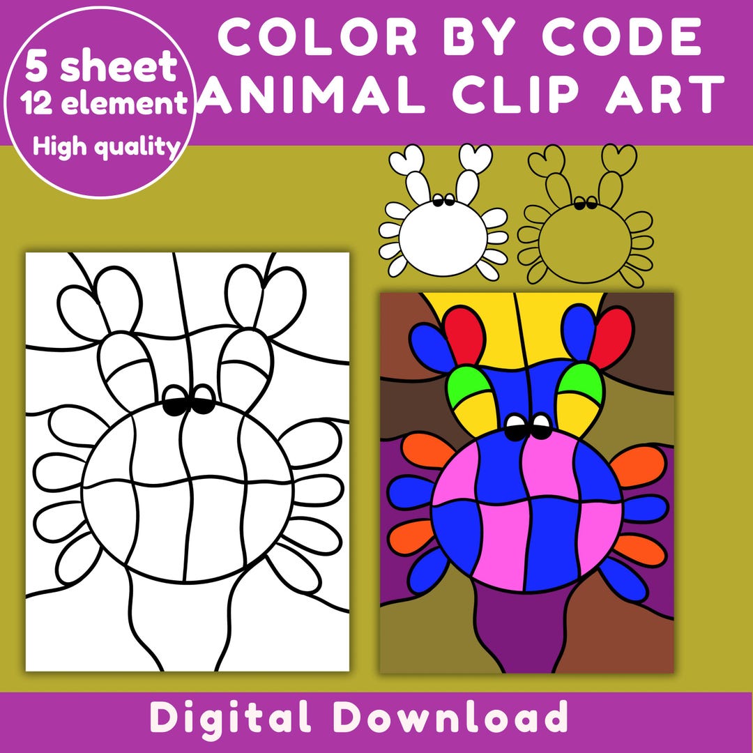 Color by Code Template Color by Code Animal Clipart Commercial Use ...