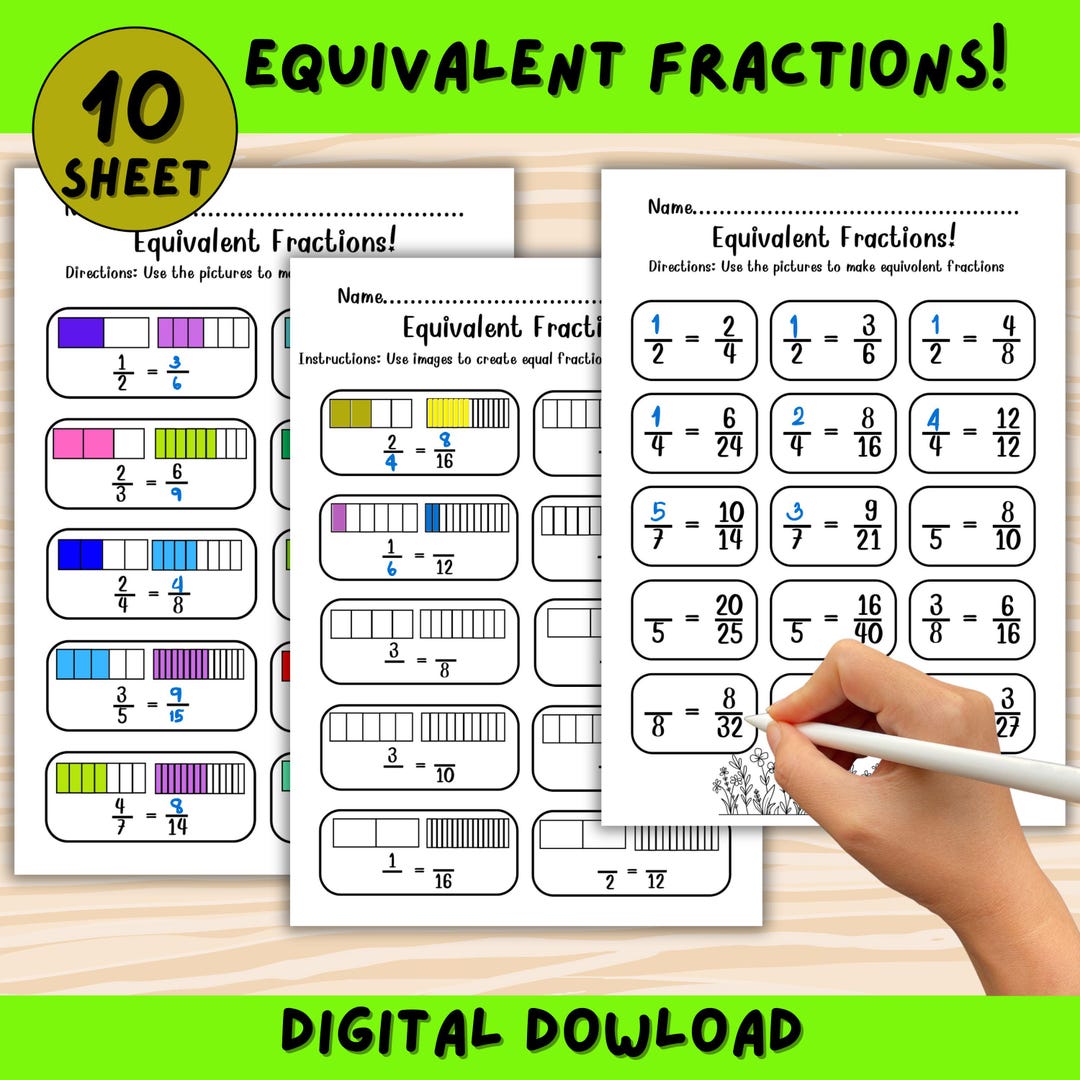 Equivalent Fractions Worksheet - Etsy