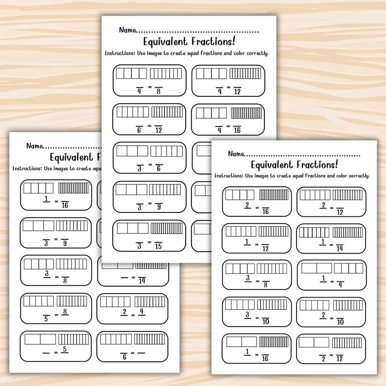 Equivalent Fractions Worksheet - Etsy