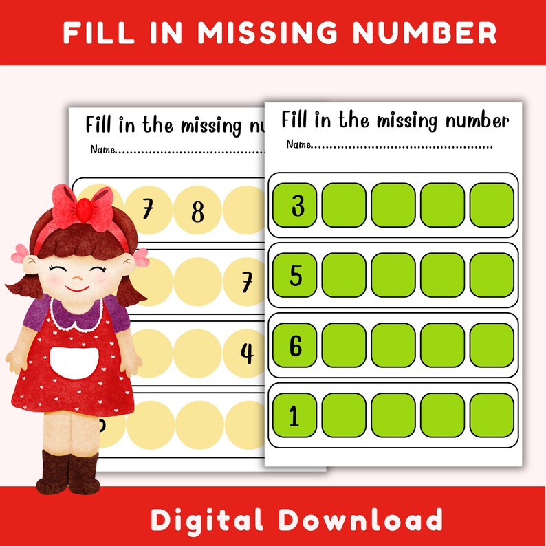 Fill the Missing Numbers 1-10 Worksheet, Homework for Kindergarten and ...