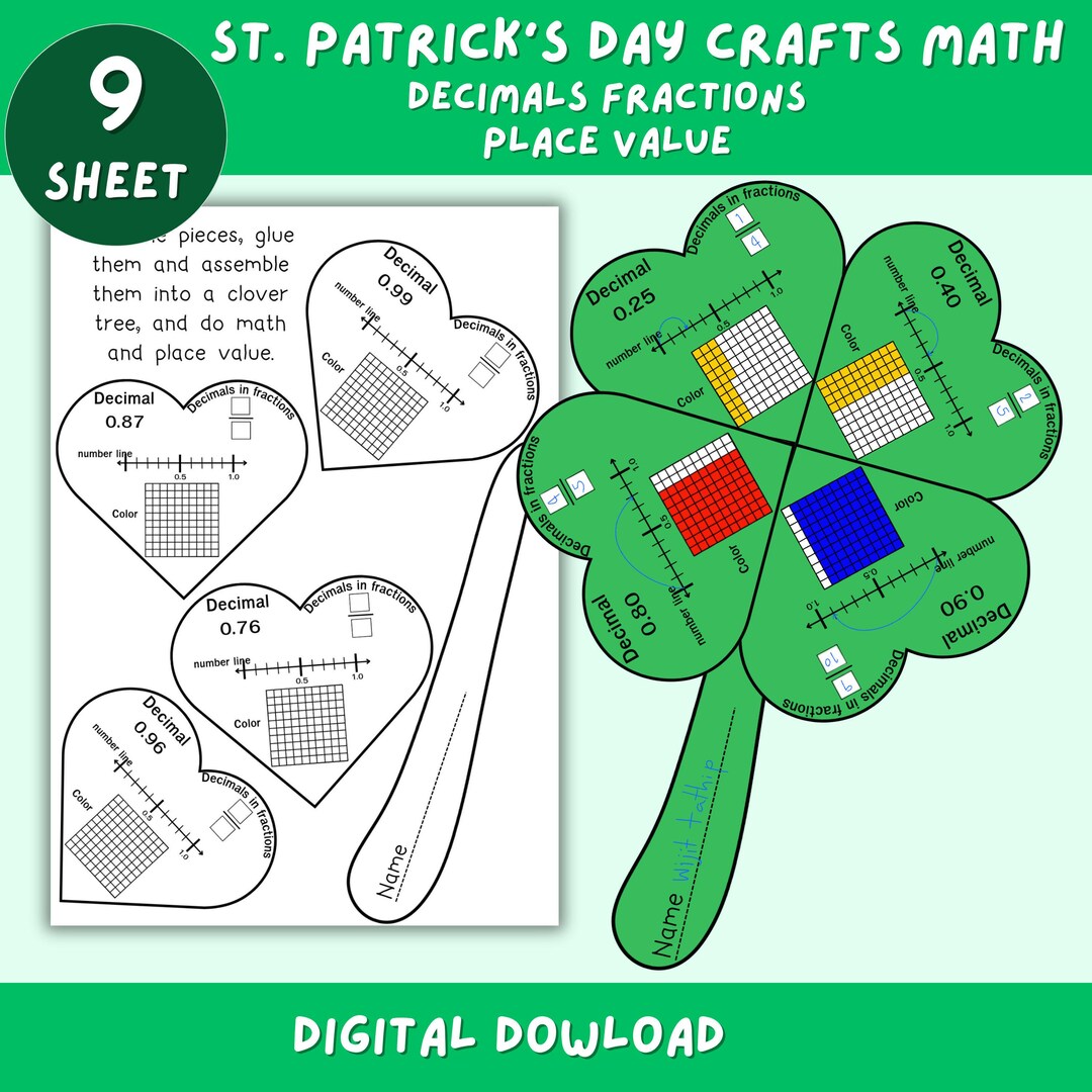 St. Patrick's Day Crafts Math Decimals Fractions Place Value - Etsy