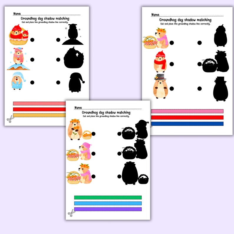 Groundhog Day Shadow Matching | Cut and Paste Worksheet - Etsy