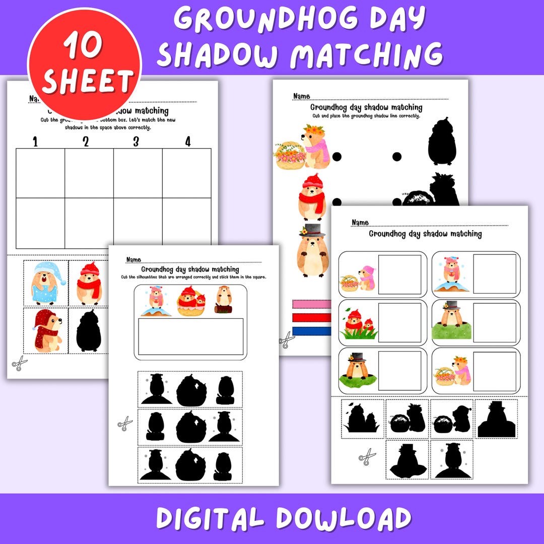 Groundhog Day Shadow Matching | Cut and Paste Worksheet - Etsy