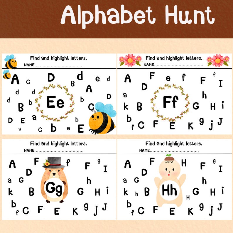Alphabet Hunt Worksheets Find and Highlight the Letter A-z,matching ...