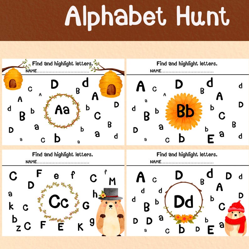 Alphabet Hunt Worksheets Find and Highlight the Letter A-z,matching ...