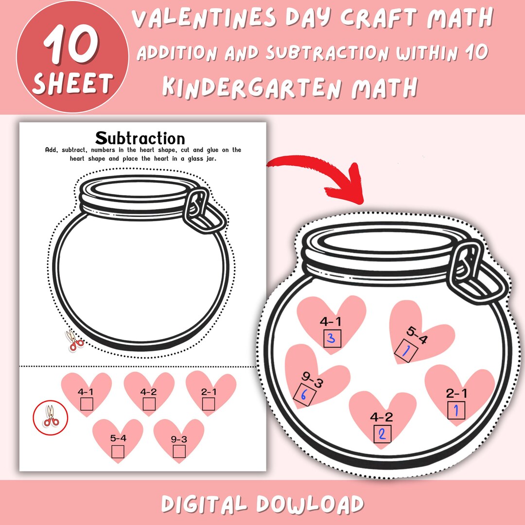 Valentine's Day Math Craft Addition and Subtraction Within 10 ...