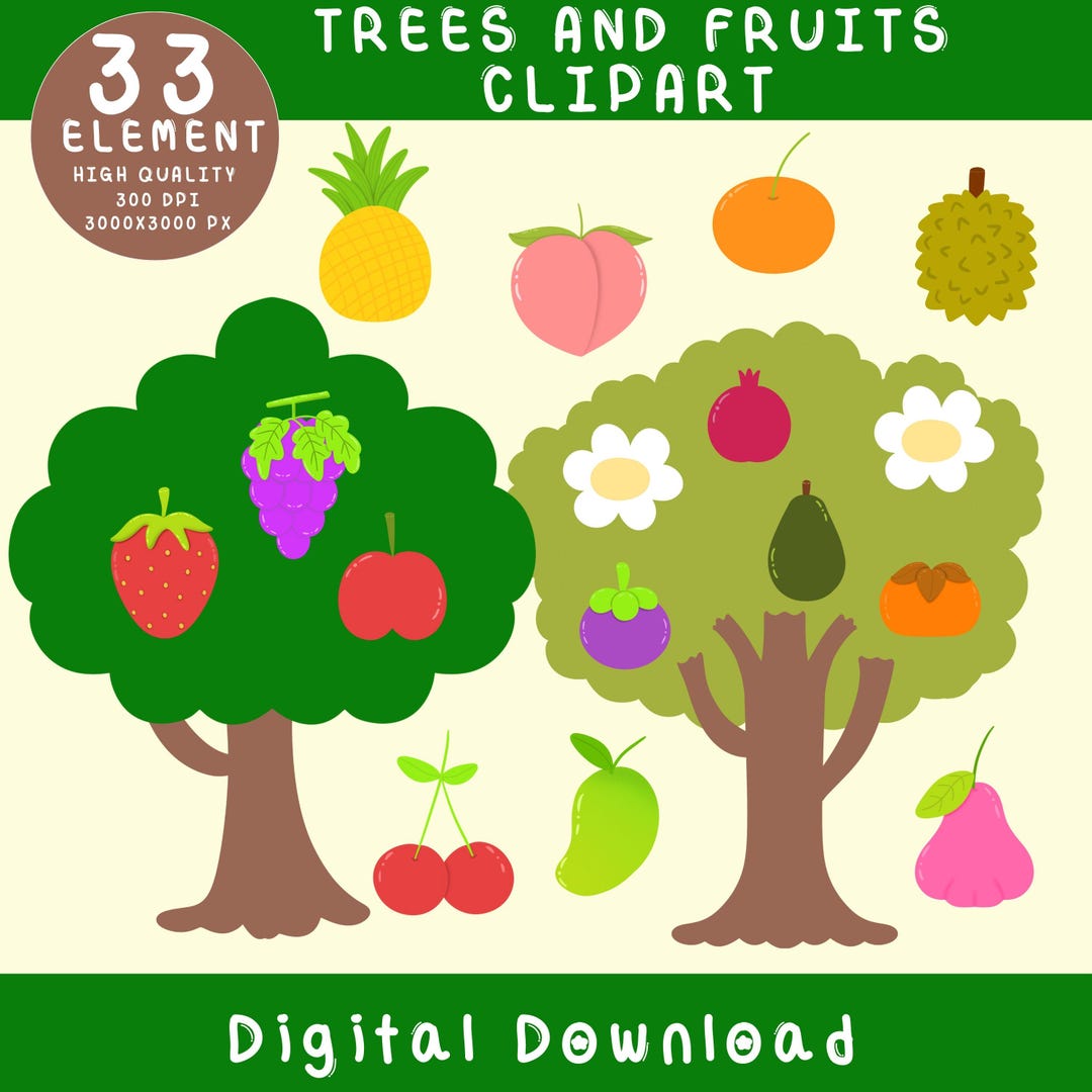 Trees and Fruits Clipart, Digital Sticker - Etsy