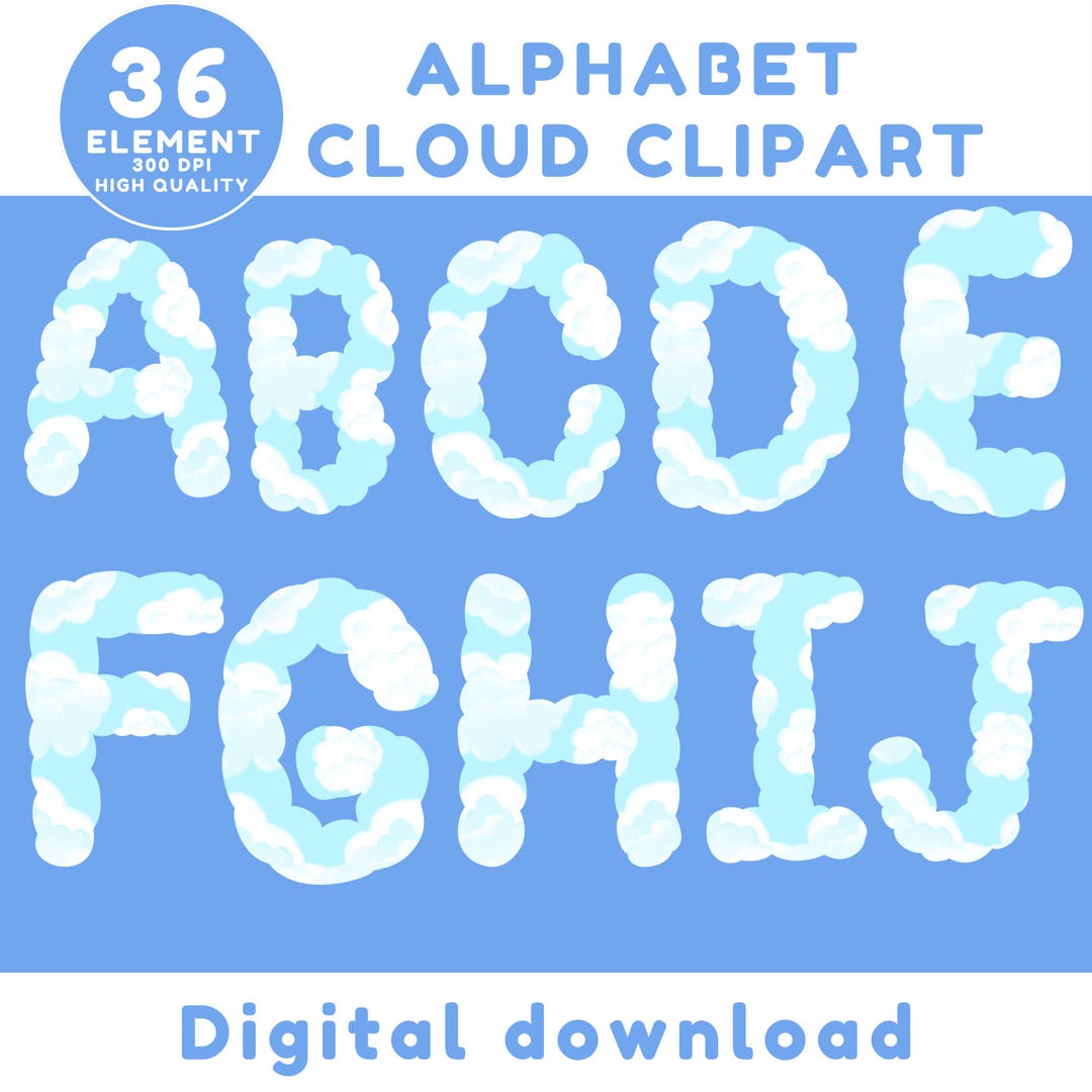Cloud Letters Png,cloud Alphabet Clipart ,cloud Font, Cloud Monogram ...
