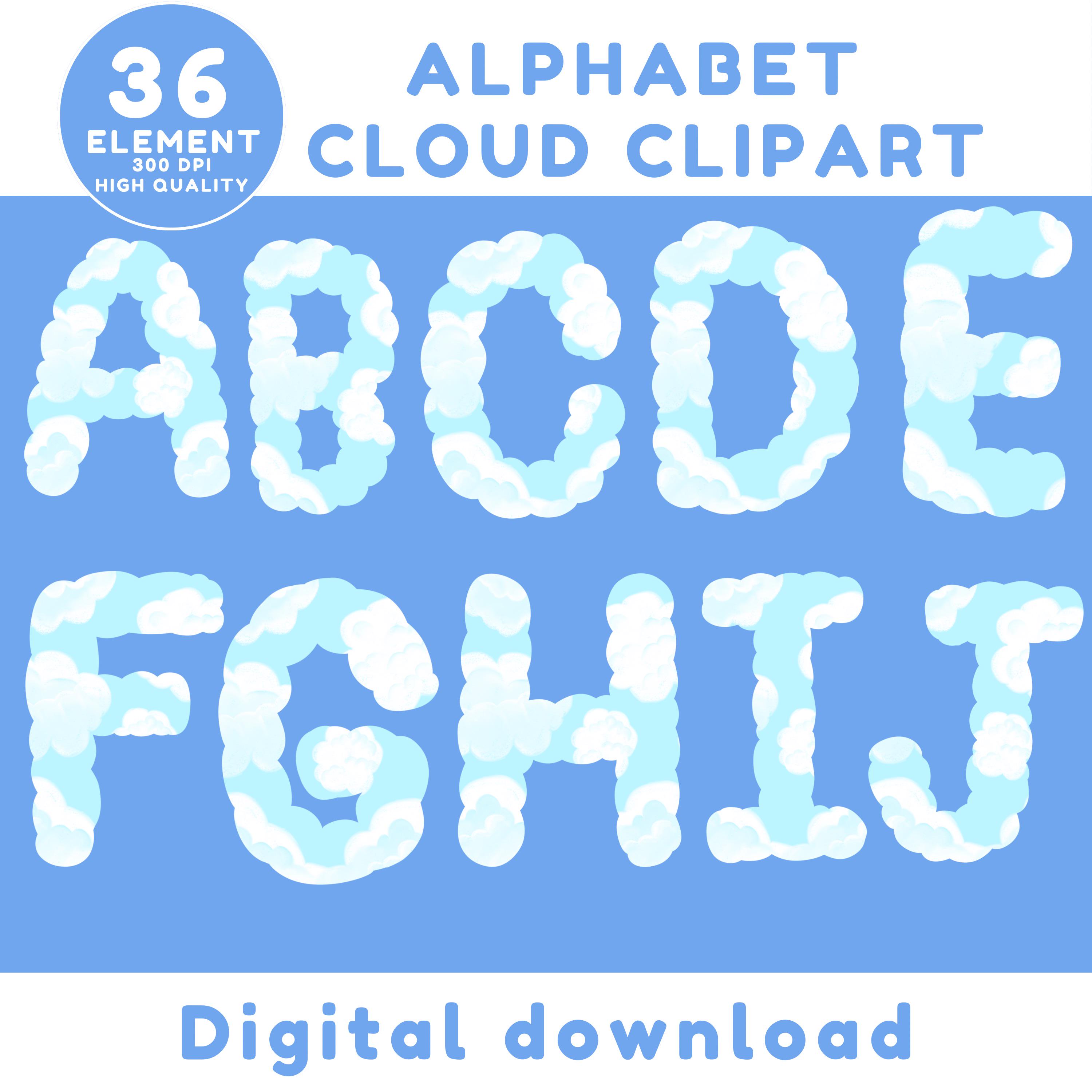 Cloud Letters Png,cloud Alphabet Clipart ,cloud Font, Cloud Monogram ...