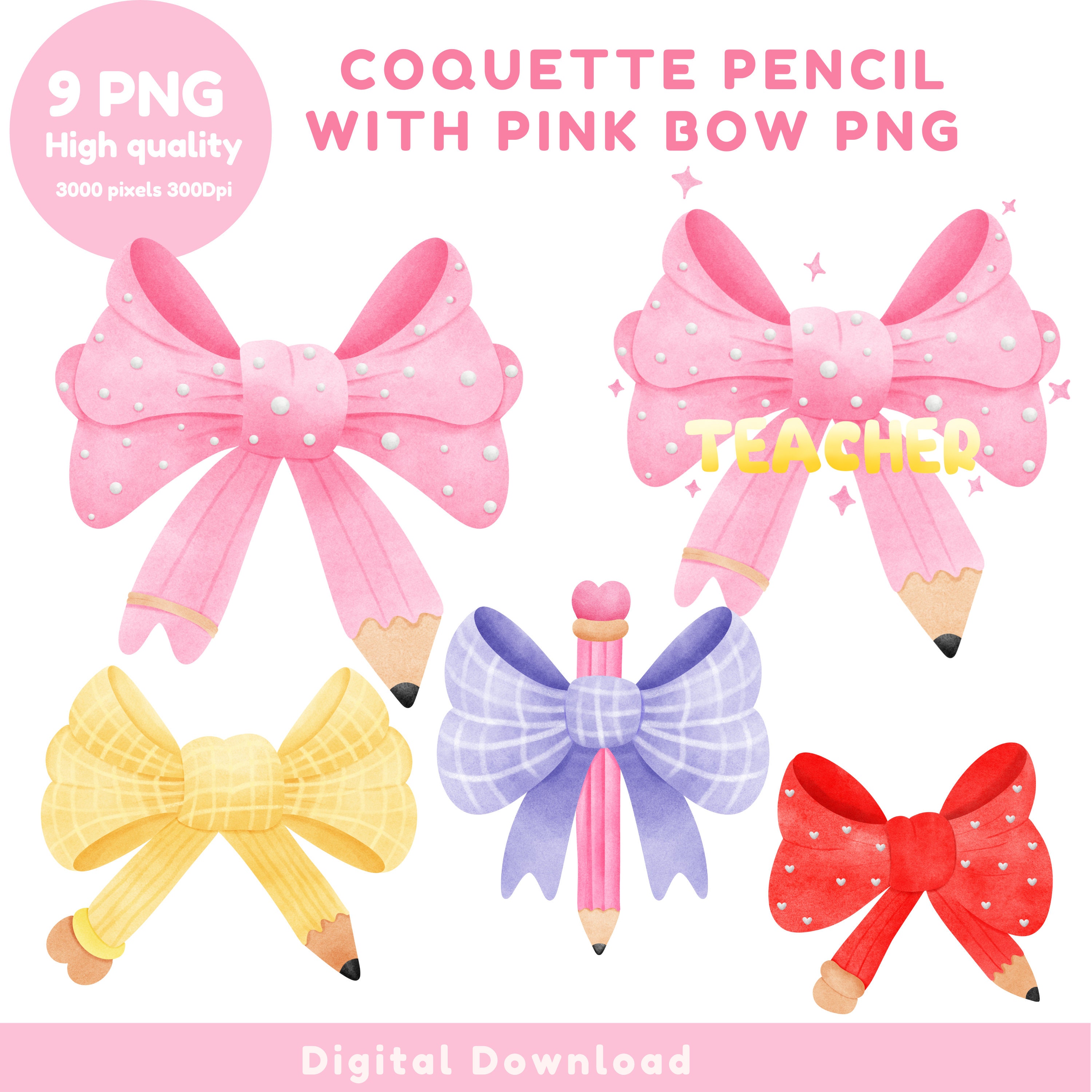 Coquette Pencil With Pink Bow PNG, Back to School PNG - Etsy