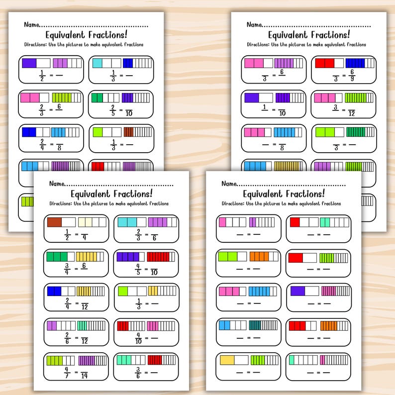 Equivalent Fractions Worksheet - Etsy