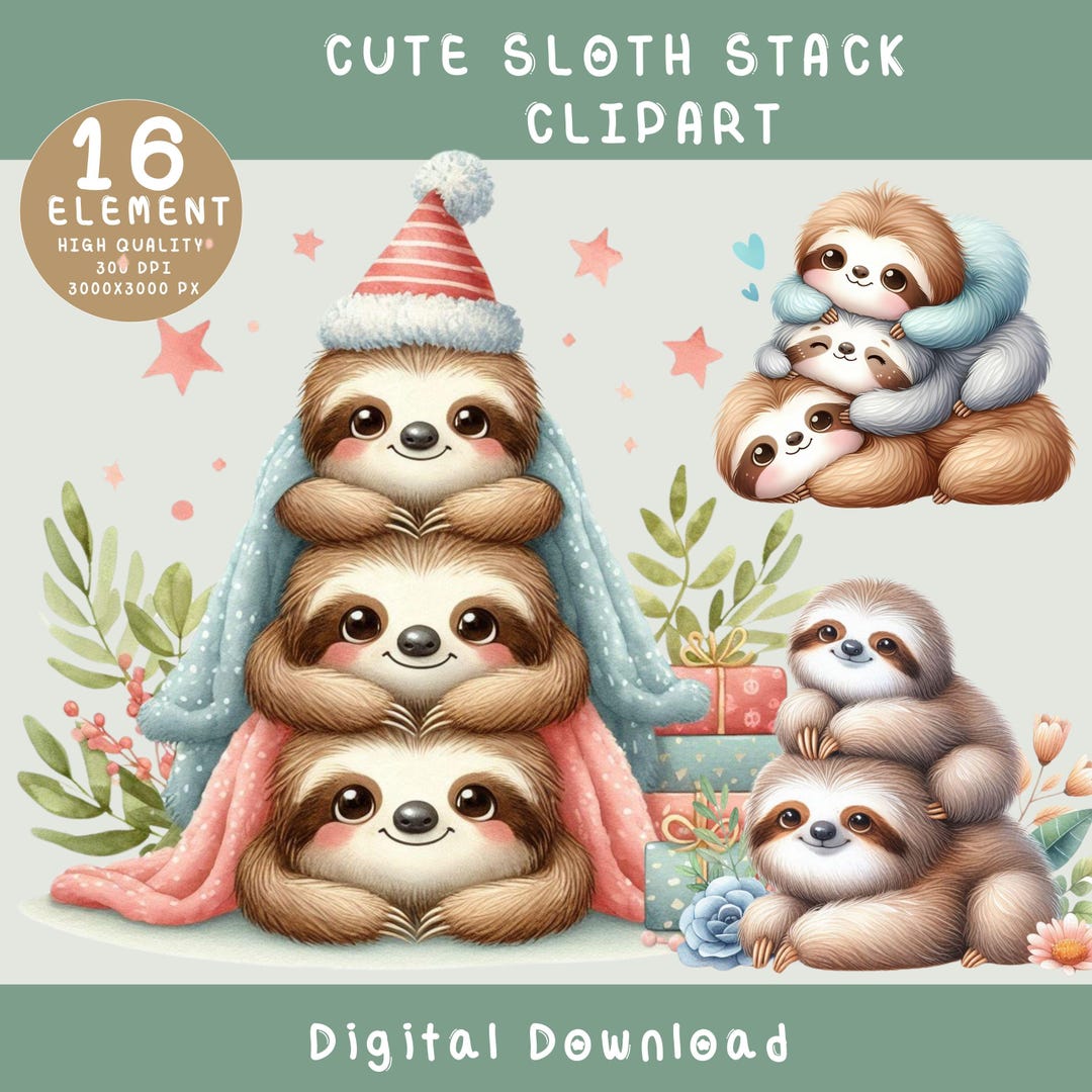 Sloth Pile , Cute Sloth Stack Clipart - Etsy